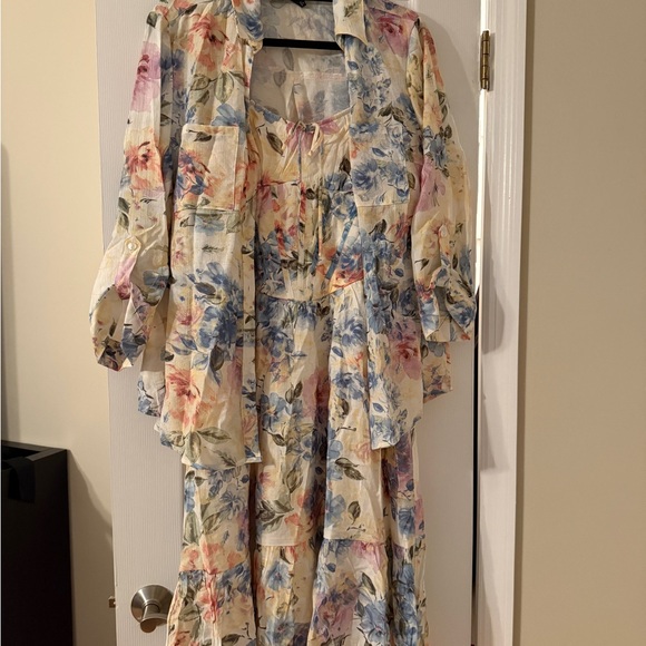 BCX | Dresses | Bcx Multicolor Floral Dress With Matching Overshirt ...